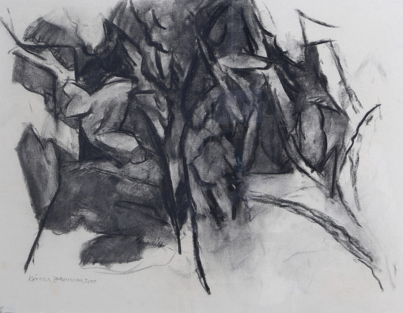 KEVORK ZABOUNIAN. Drawing, charcoal, abstract figure composition ...