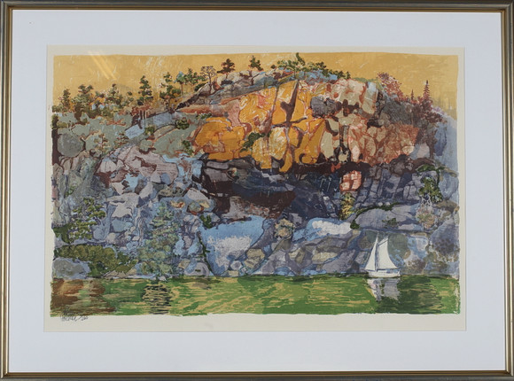 CLAES FOLCKER. Archipelago motif, color lithography, signed and ...