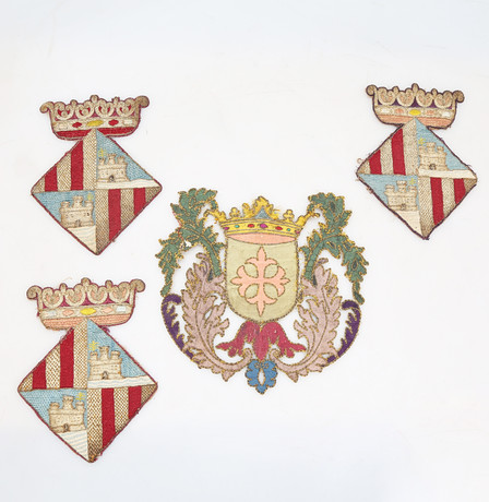 Four Spanish shields in silk embroidered with metallic thread, 19th ...