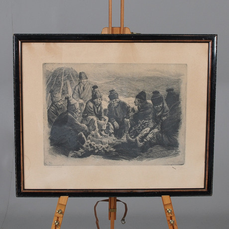 EMIL ÅBERG. etsning, ""Lappar som rådslå". Konst - Grafik - Auctionet