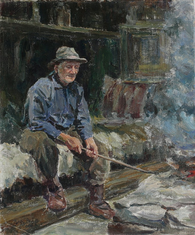 JOHAN BLADH. Man by fire, oil on canvas, signed and dated -60. Art ...