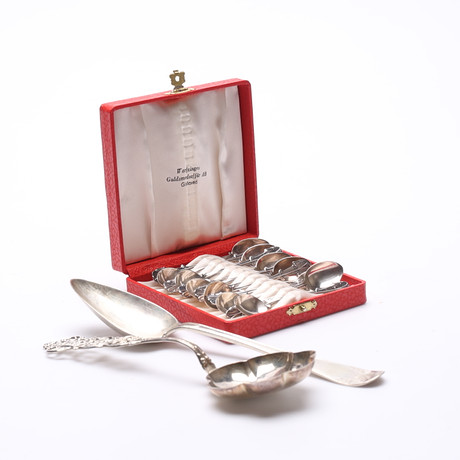 SILVER OBJECTS, 12+1+1 parts, 1800-1900s, weight approx. 214.8 grams ...