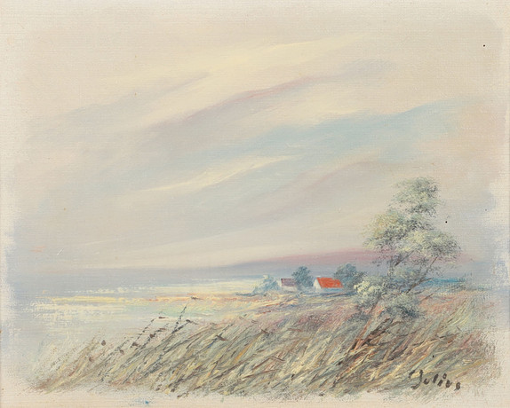 CARL JULIUS. Landscape with houses, oil on canvas, signed C Julius. Art ...
