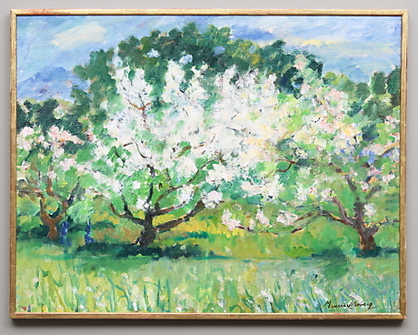 MAURICE MOBERG. "Flowering fruit tree". Oil on canvas, signed and dated ...
