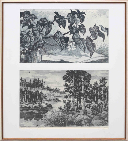 ESKO LEPP (ESTLAND 1906-1977). "Järve Kaldal", diptyk, akvatinter ...