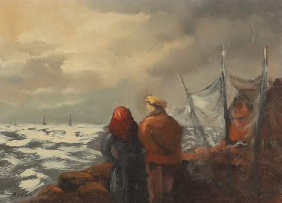 OIDENTIFIERAD KONSTNÄR. Pair of fish, oil on Board, signed Rosén. Art ...