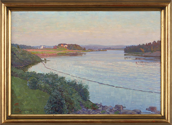 CARL JOHANSSON (1863-1944). Towards Överlännäs Church from Holms Säteri ...