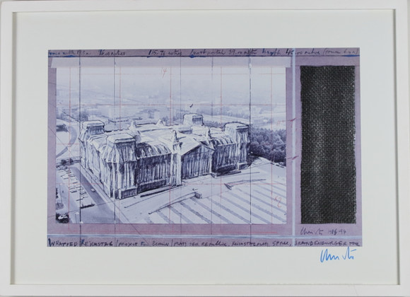 CHRISTO. Collage med tygprov, "Wrapped Reichstag, Project for West ...