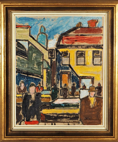 WILHELM HENNING. olja på duk, "Marknadsdag", Kungstorget Göteborg ...