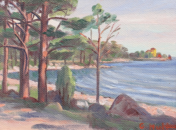 GEORG HULT. Strandvägen with Villa Udden, Oskarshamn. Oil on Board ...