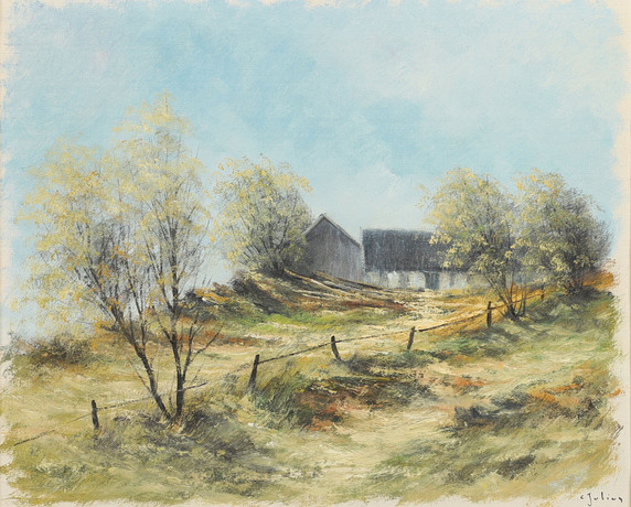 CARL JULIUS. "Gamla gård", oöja på duk, signerad C. Julius. Konst ...