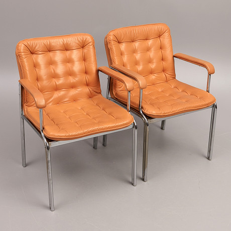ARMCHAIRS, 1 Paar, 1980er Jahre, Stahlrohr und braunes Leder. Möbel ...