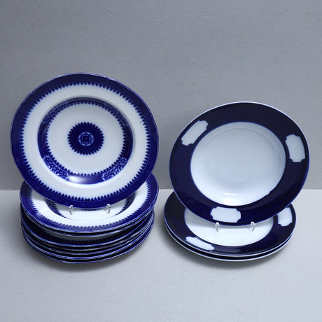 PLATES, 11 pieces, flintware, "Dagger Border", Minton & Boyle and ...