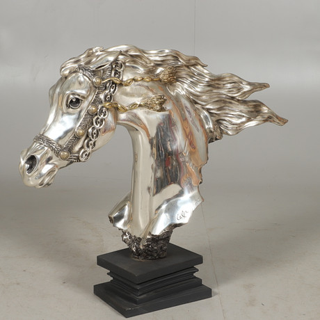 RICARDO DEL RIO. Floor sculpture, horse head, silver plated, D´Argenta ...