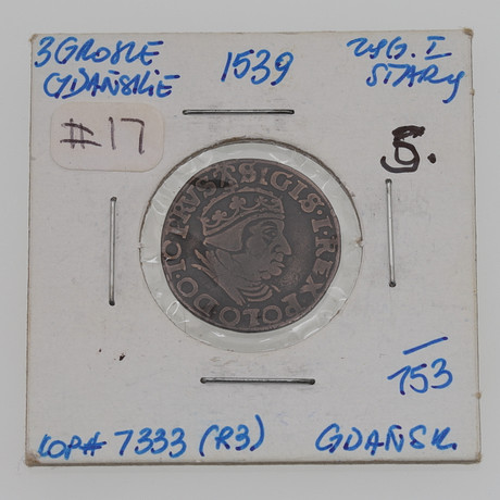 COIN, 3 groschen, Sigismund I, silver, 1539, Gdansk. Coins, Medals ...