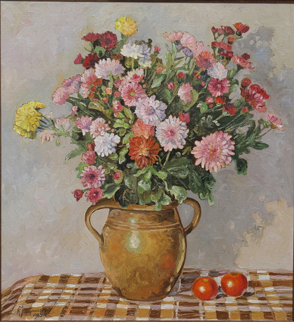 KARL JOHAN MAGNUSSON. oil on canvas, ''Chrysanthemums and tomatoes ...