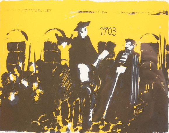 JAN WIBERG. People's gathering. Color lithograph, signed and numbered ...