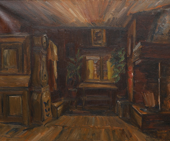 CARL B BERGLUND. oil on canvas, room interior, signed Carl B Berglund ...