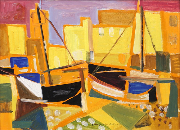 BENGT LINDSTRÖM. "Port view from Saint-Tropez", oil on Board, signed ...