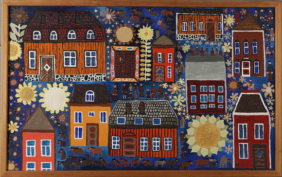 BENGT ELDE. Composition with houses and figures, oil on canvas, signed ...