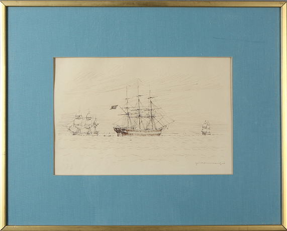 GORDON MACFIE. Ink drawing, sailing ship, signed. Art - Drawings ...