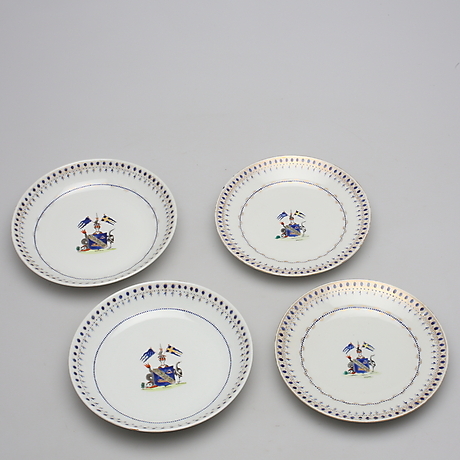 PLATES, 4 pcs, China, 19th century, Weapon porcelain, the Wirsén family ...