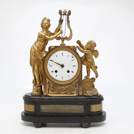LOUIS XVI style Napoleon III mantel clock in gilt bronze and marble ...