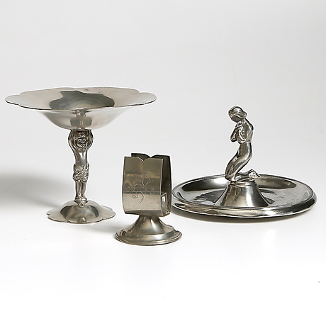 BOWL ON FOOT, PIPE DISH and ASH HOLDER, pewter. 1930s. Silver & Metals ...