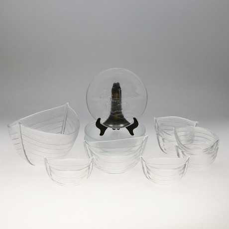 GLASSERVIS, 14 delar, Paul Isling, Nybro, 1900-talets andra hälft. Glas ...