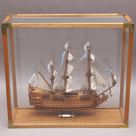SHIP MODEL, ''Soleil Royal 1669'', handmade, in glass case ...