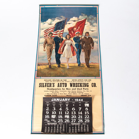 CALENDAR. lithographic print 1944 "freedom forever". Books, Maps ...