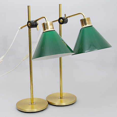BED LAMPS, 1 pair, brass with plastic shades. Lighting & Lamps - Other ...
