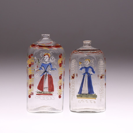 FLASKOR, 2 st, glas, 1700/1800-tal. Glas - Övrigt - Auctionet