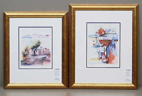 SMAIL AJKUNIC. 2 st. Motiv med landskap samt vinglas. Grafiska blad. Signerade och numrerade ...