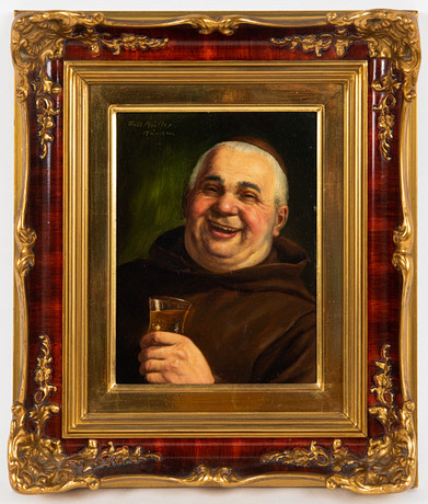FRITZ MÜLLER. Fritz Müller, målning, porträtt av en drickande munk ...