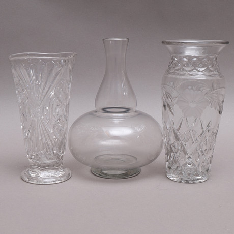 VASES, 3 pcs, i.a. pressure glass. Glass - Other - Auctionet