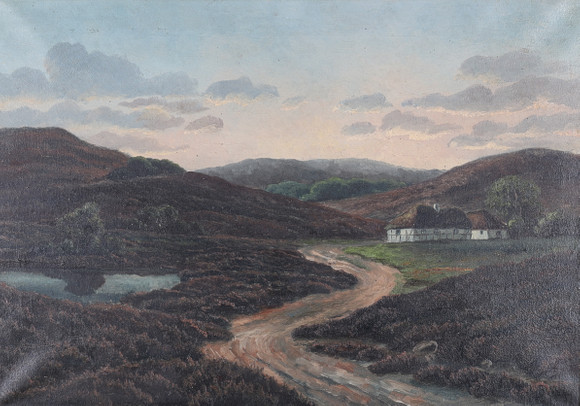 NIELS BORCH, DANSK KONSTNÄR CA 1910. Landskapsscen med hus. Konst ...