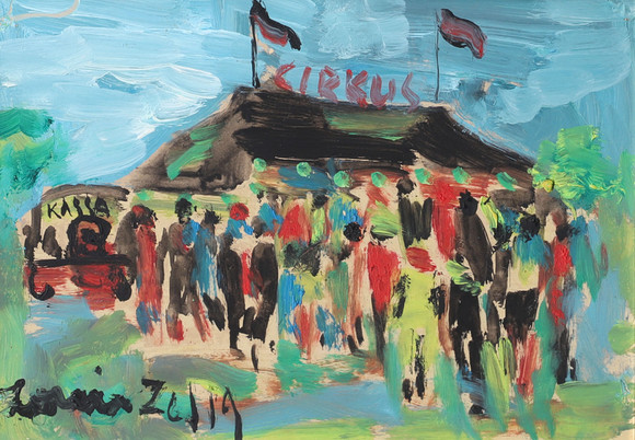 LOUIS ZELIG. Circus, oil on Board, signed. Art - Paintings - Auctionet