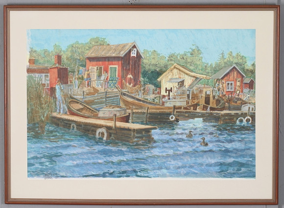 CLAES FOLCKER. Fiskeläget, litografi, signerad och numrerad 254/310 ...