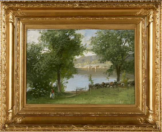 OLOF HERMELIN. Motif with lake shore, signed, oil on Board. Art ...