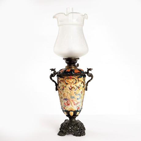 BORDSFOTOGENLAMPA, omkring 1900, majolika. Belysning & Lampor - Övrig ...