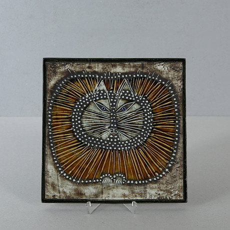 LISA LARSON. Väggplakett, stengods, "Katt" ur serien Unik, Gustavsberg ...