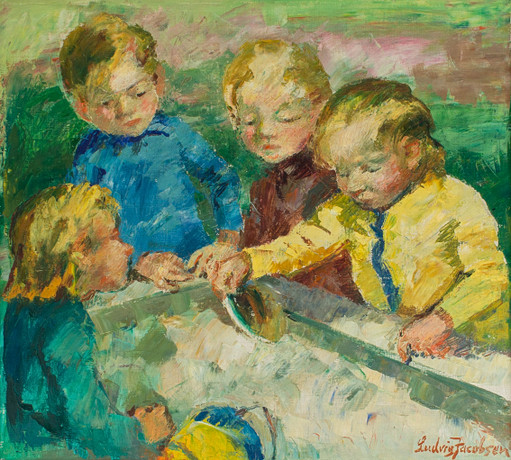 LUDVIG JACOBSEN (1890-1957). Barn som leker. Konst - Måleri - Auctionet