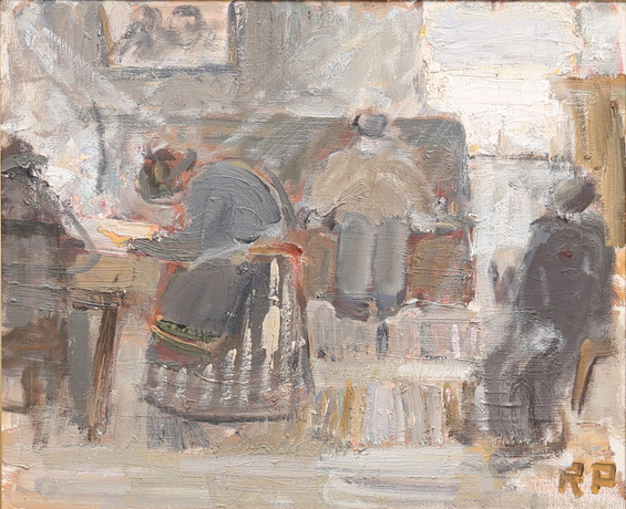 RAGNAR PERSON. Interior with people. Oil on Board, signed. Art ...