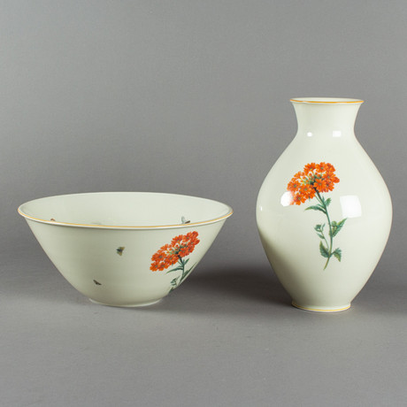 Hans Theodor Hallier, vase and bowl, 'verbena', dev. for Fürstenberg ...