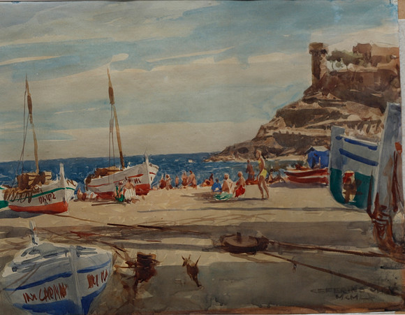 CEFERINO OLIVÉ. Tossa de Mar beach. Art - Drawings - Auctionet