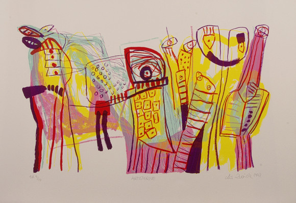 LIS ZWICK. "Artisterne", färglitografi, signerad 1992. Konst - Grafik ...