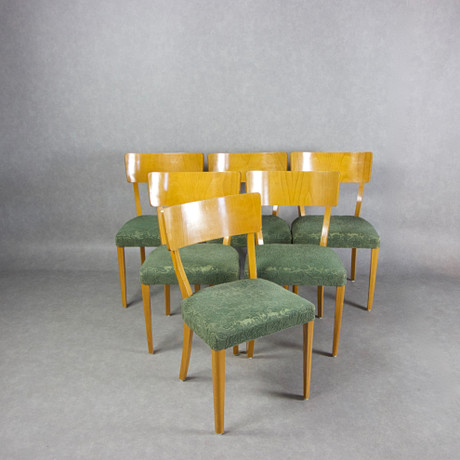 STOLAR, 6 st. fanérade i lövträ med textilsits, funkis 1930-40 tal ...