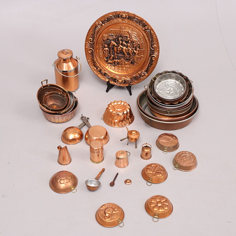 COPPER OBJECTS, 37 parts, 20th century. Silver & Metals - Pewter, Brass ...