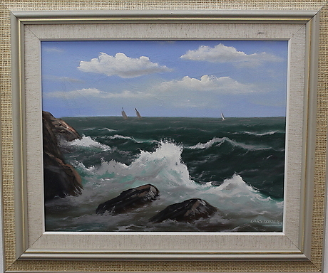 LARS NORBERG. BOATS IN STORM oil on canvas. Art - Paintings - Auctionet